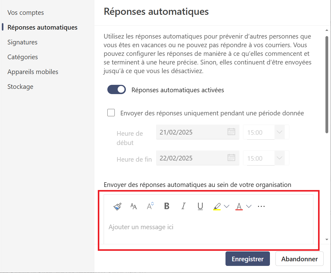 Réponses automatiques (absence du bureau) dans Outlook – IPAG Zen